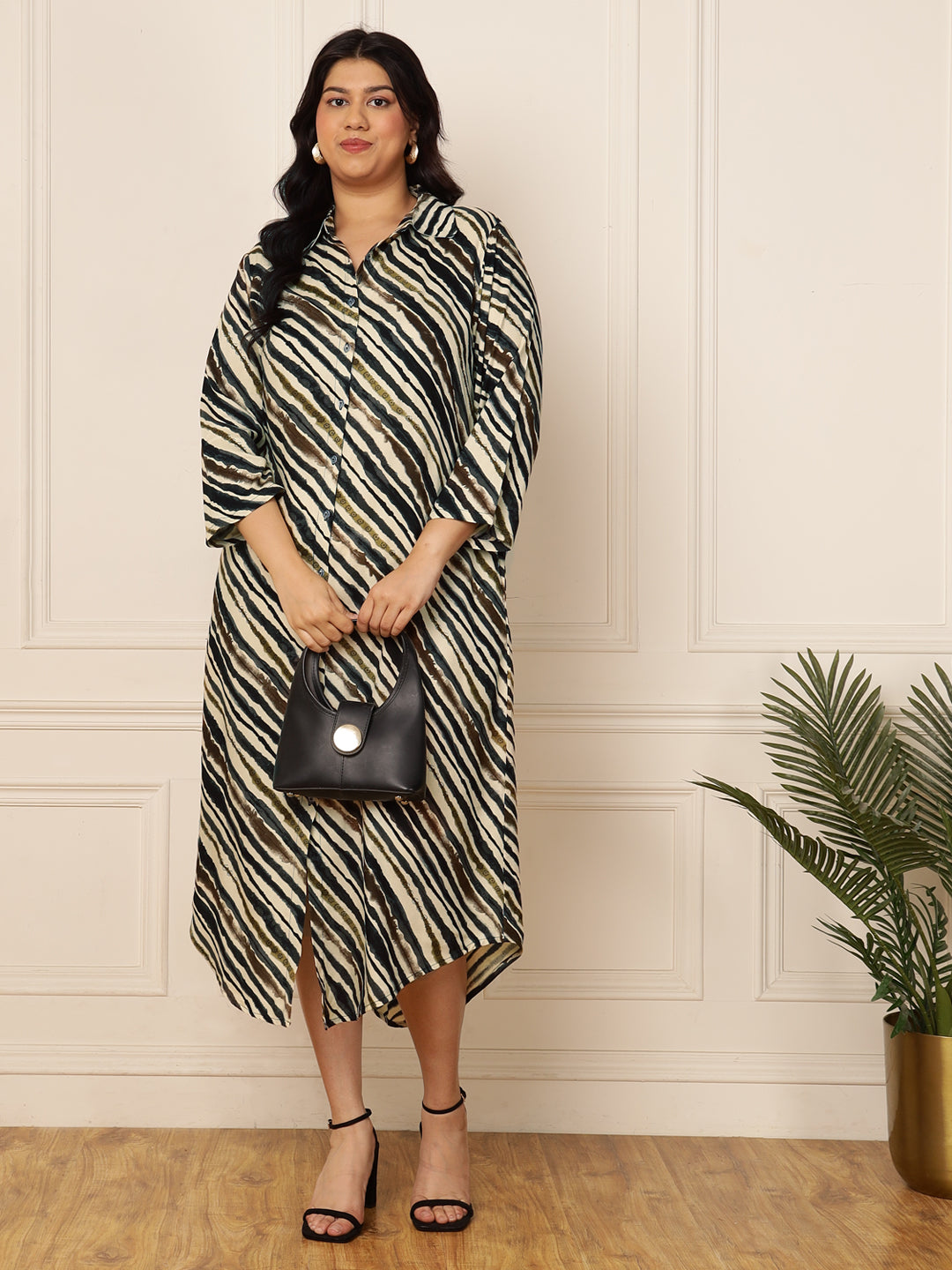 Women's Plus Size Multi Diagonal Striped Shirt Dress