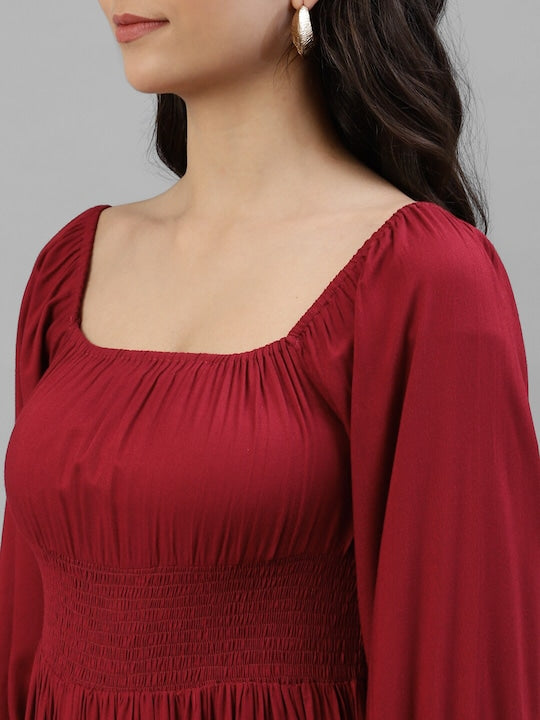 Maroon Maxi Flare Dress